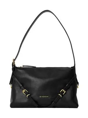 Givenchy Leather Shoulder Bag With Gold Tone Buckle Details - Black