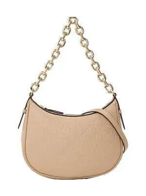 Gucci Embossed Leather Hobo Bag With Chain Strap - Nude