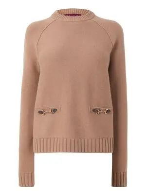 Gucci Crew Neck Knit Sweater With Decorative Hardware - Brown