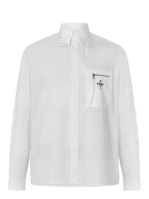 Fendi Logo Long-sleeve Plain Shirt - White