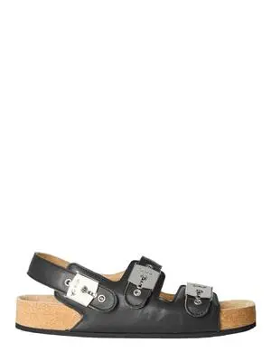Balenciaga Flat Sandals With Logo Detail - Black