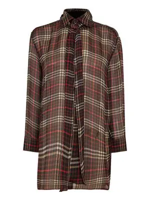 Saint Laurent Plaid Long-sleeve Shirt With Tie Detail - Brown
