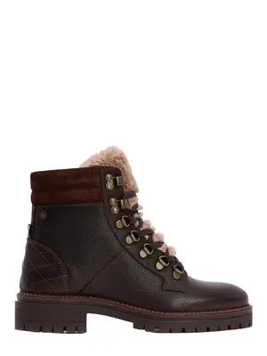 Barbour Lace-up Leather Boots With Fur Trim - Black