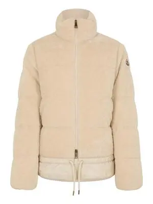 Moncler Quilted Down Jacket With Stand Collar And Logo Patch - Nude