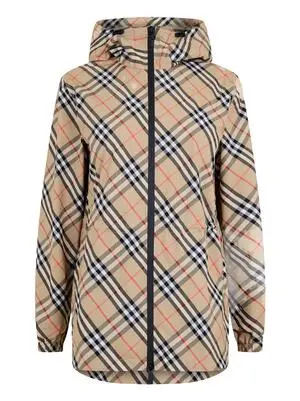 Burberry Diagonal Check Hooded Mid-length Coat - Nude