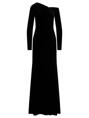 RALPH LAUREN Ralph Lauren Black Velvet Asymmetrical Neckline Gown