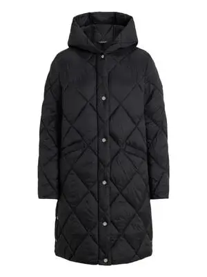 Ralph Lauren Quilted Leather Hooded Mid-length Puffer Jacket - Black