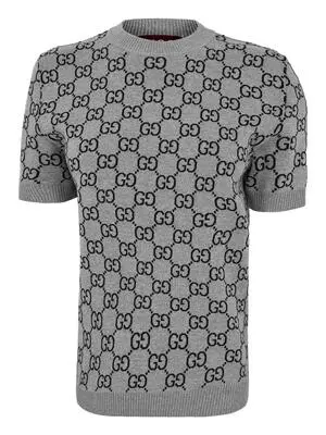 Gucci Short-sleeve Crew Neck Knit Top - Gray