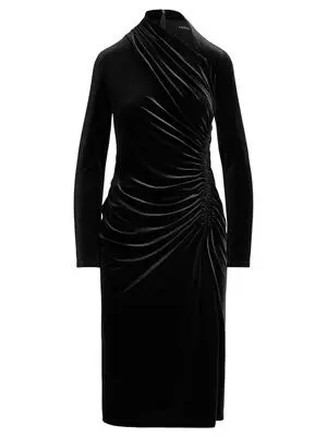 Ralph Lauren Velvet Ruched Midi Dress - Black