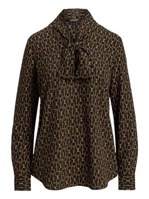 Ralph Lauren Real Leather Long Sleeve Blouse - Black