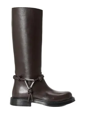 Bottega Veneta Knee-high Leather Boots With Braided Detail - Black