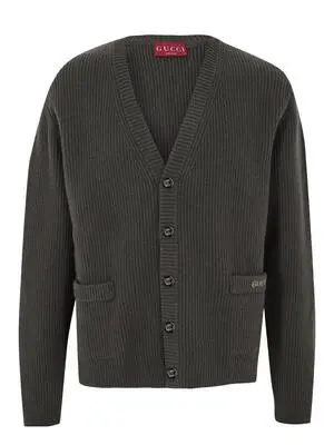 Gucci V-neck Ribbed Knit Cardigan - Black