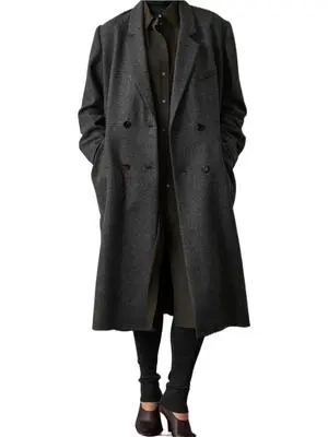 Soeur Double-breasted Long Sleeve Coat - Black
