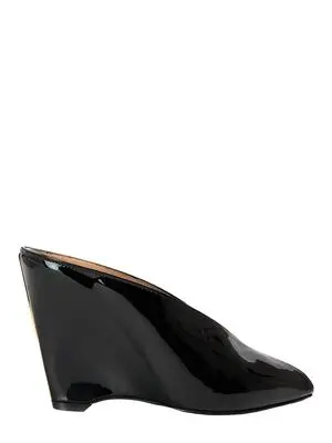 SALVATORE FERRAGAMO Salvatore Ferragamo Glossy Patent Pointed Mule Slides With Wedge Heel