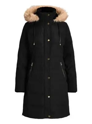 Ralph Lauren Real Leather Fur Hood Medium Puffer Jacket - Black
