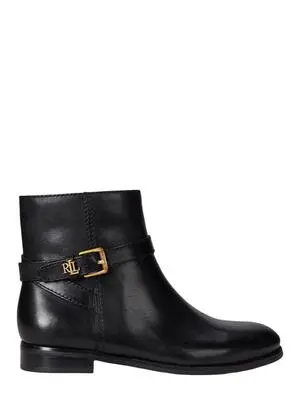 Ralph Lauren Leather Buckle Ankle Boots - Black