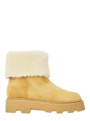 Moncler Suede Shearling Trim Ankle Boots - Nude