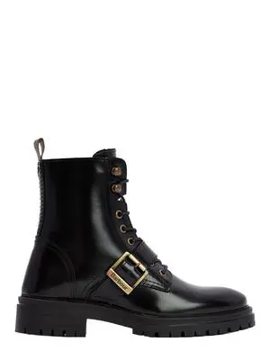 Barbour Lace Up Buckled Leather Boots - Black