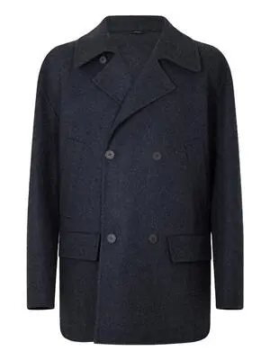 Fendi Fendi Double-Breasted Wool Blend Peacoat Black