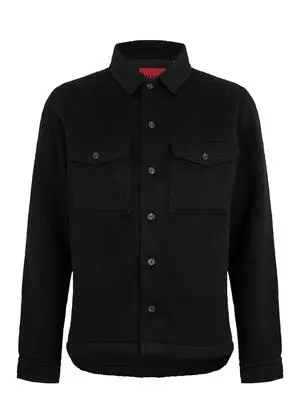 Hugo Boss Wool-blend Overshirt With Spread Collar - Black
