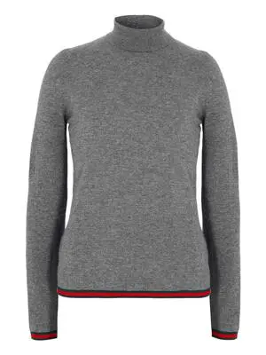 Gucci Long Sleeve Turtleneck Knit Sweater With Striped Trim - Gray