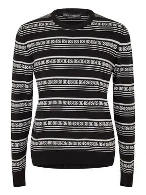 Dolce & Gabbana Long-sleeve Crew Neck Knit Sweater With Horizontal Stripes - Black