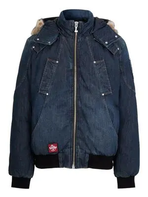 Moose Knuckles Quilted Denim Jacket With Fur-trimmed Hood - Blue