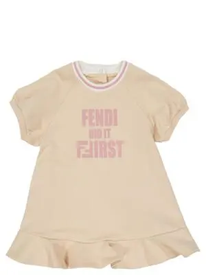 Fendi Short Sleeve Printed Sweater Dress - Nude