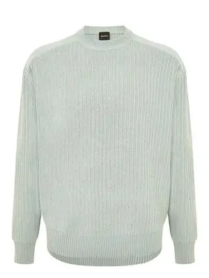 Hugo Boss High-neck Long-sleeve Ribbed Knit Sweater - Gray