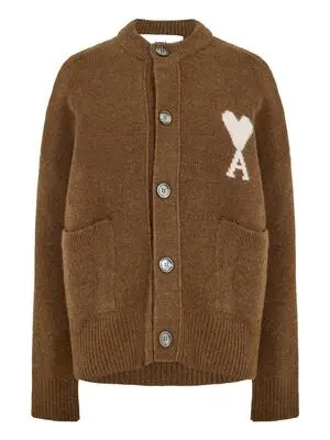 AMI Paris Round-neck Knit Cardigan - Brown