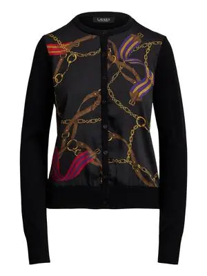 Ralph Lauren Printed Paneled Crew Neck Cardigan - Black