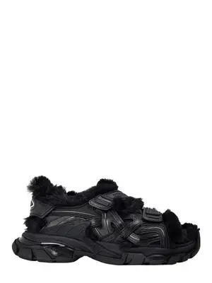 Balenciaga Track Faux-shearling Sandals - Black