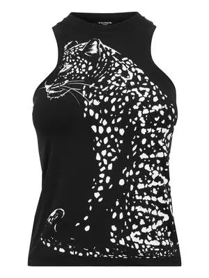 Balmain Sleeveless Top With Leopard Print - Black