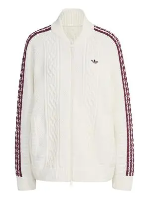 ADIDAS ORIGINALS Cable Knit Zip Stand Collar Sweater - White