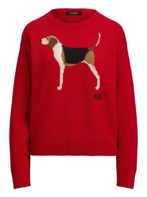 Ralph Lauren Crew Neck Sweater With Dog Motif - Red