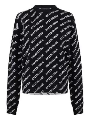 Balenciaga All-logo Crew Neck Sweater - Black