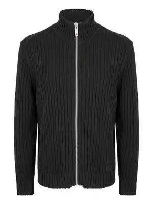 Hugo Boss Zip Knitted Stand Collar Top - Black