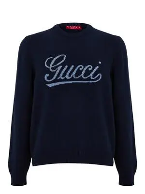 Gucci Crewneck Long Sleeve Sweater With Ribbed Trim - Black