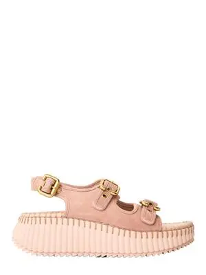 Chloé Buckled Platform Sandals - Nude