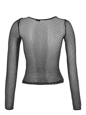 BALENCIAGA Balenciaga Rhinestone Mesh Long Sleeve Shirt
