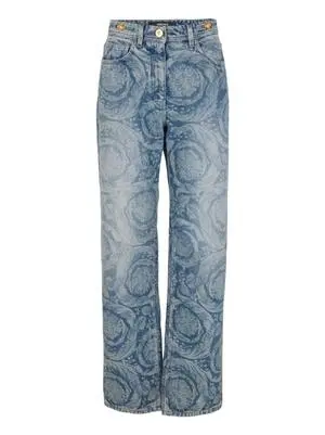 Versace Wide-leg Jeans With Branded Hardware - Gray