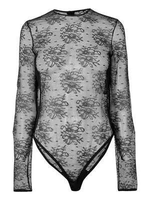 Dolce & Gabbana Black Lace Long-sleeved Bodysuit - Gray