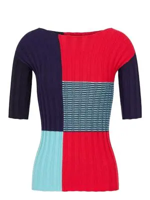 Emporio Armani Geometric Sweater In Ribbed Knit - Red