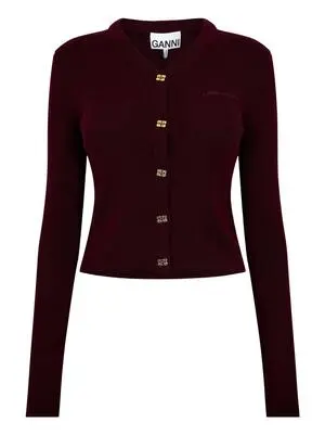 GANNI Cropped Knit Cardigan - Brown