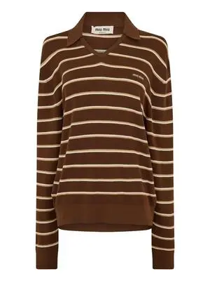 MIU MIU Miu Miu Striped Long Sleeve Polo Shirt