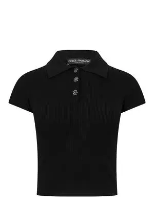 Dolce & Gabbana Dolce & Gabbana Ribbed Knit Cropped Polo Shirt With Crystal Buttons No
