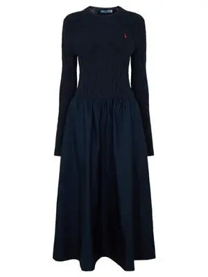 Polo Ralph Lauren Embroidered Knit Midi Dress - Black