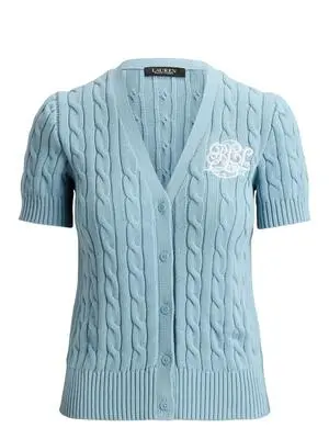Ralph Lauren Cable Knit Cardigan With Monogram Detail - Blue