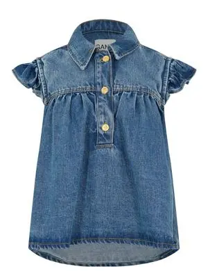 GANNI Denim Short Sleeve Blouse - Blue