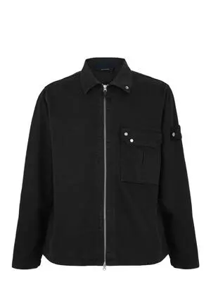 Stone Island Zip-up Denim Jacket With Logo Patch - Black